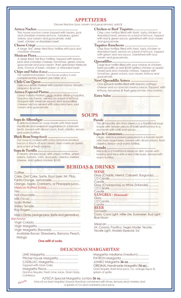 Menu – Grand Azteca Restaurant