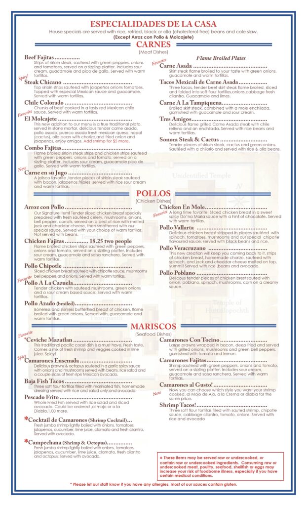 Menu – Grand Azteca Restaurant